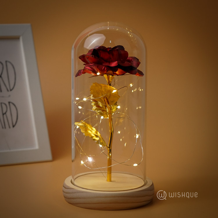 Enchanted Beauty & The Beast Rose With LED Lights In Glass Dome ...