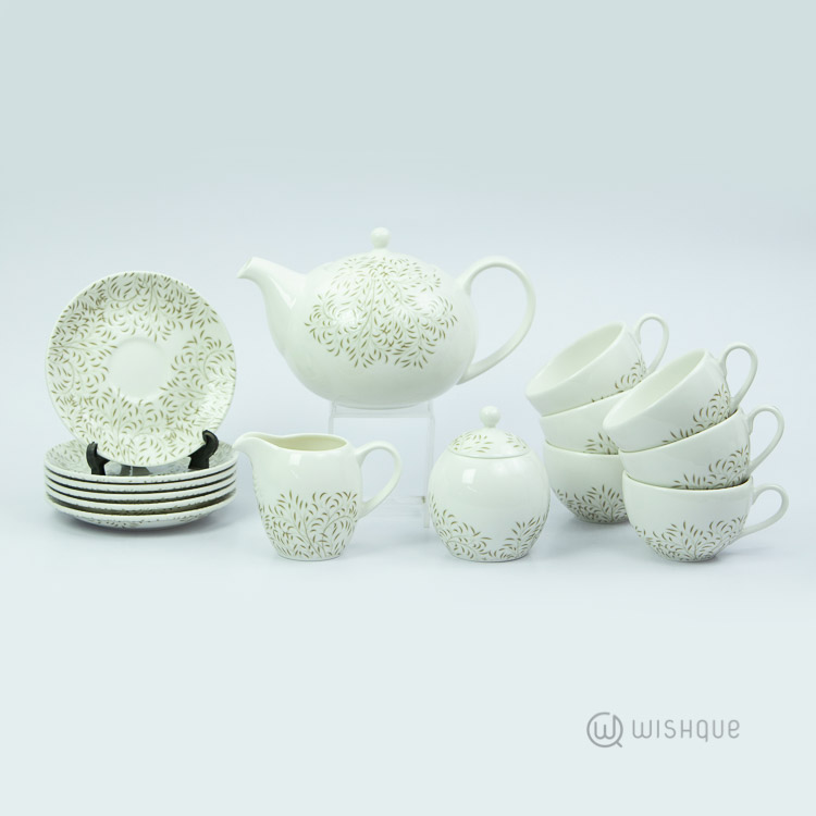 Green Leaf 17 Pcs Tea Set - Dinnerware | Wishque