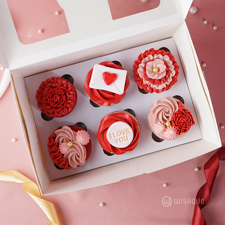 Love Letter Chocolate Cupcake Box Of 6 - WishQue Cupcakes & Jars | Wishque