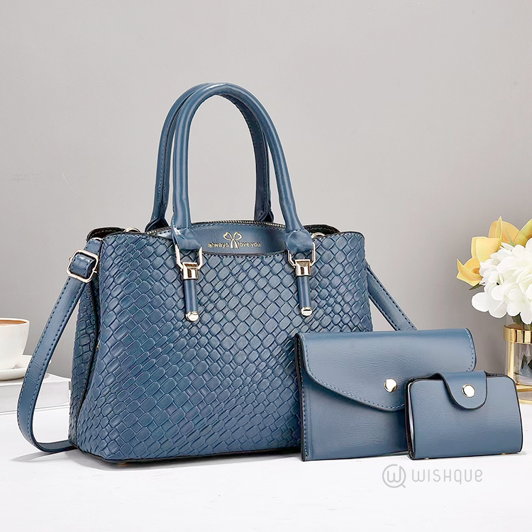 Blue Woven Texture Large Shoulder Bag - Handbags | Wishque