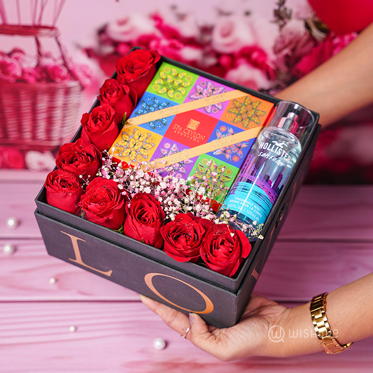Luxury Rose Gift Box with Spa Ceylon Voucher - Express Your Love for Her | Wishque