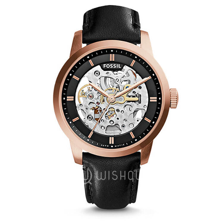 FOSSIL Townsman Automatic See Through Dial Black Leather Men’s Watch ...