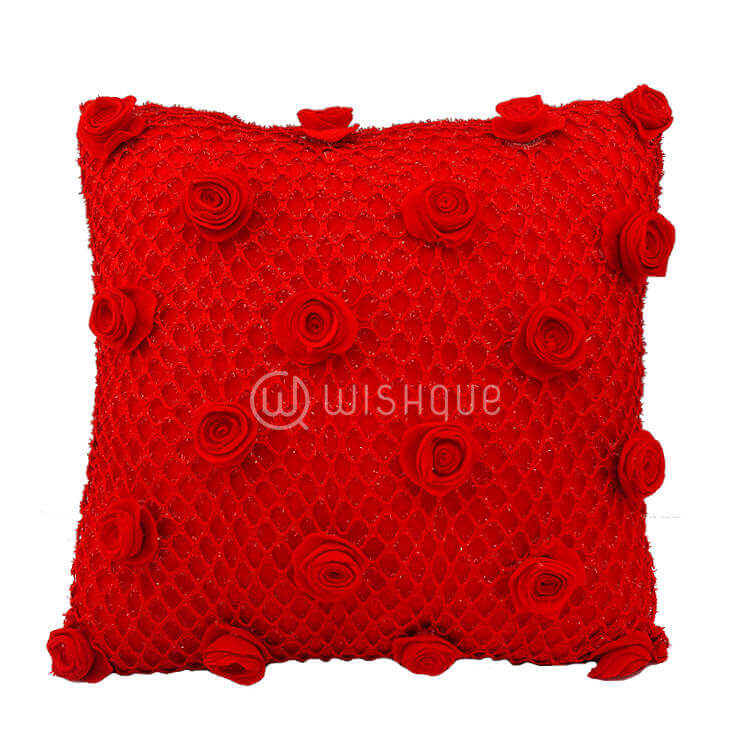 Red Net Shimmer Red Roses Cushion - Cushions & Pillows | Wishque
