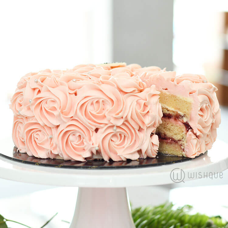 Raspberry-Puree Rose Sponge Cake - Wishque Cakes | Wishque