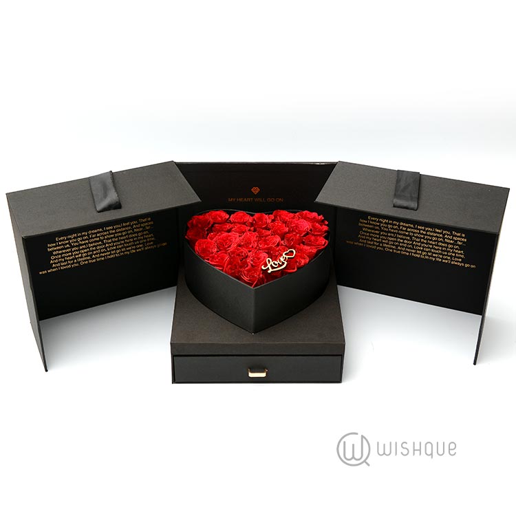 My Heart Will Go On Fresh Rose Heart Box With Drawer - Wishque | Sri ...