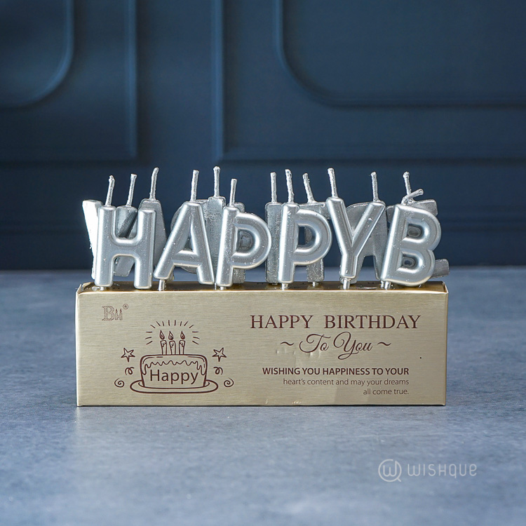 Happy Birthday Letter Candle Pack - Silver - Birthday Party Candles ...