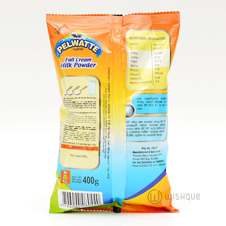 Pelawatte Full Cream Milk Powder 400g Pouch - Wishque | Sri Lanka's ...