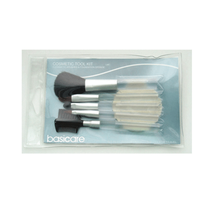 Basicare Cosmetic Tool Kit- 5 Cosmetic Brushes & Foundation Sponge ...
