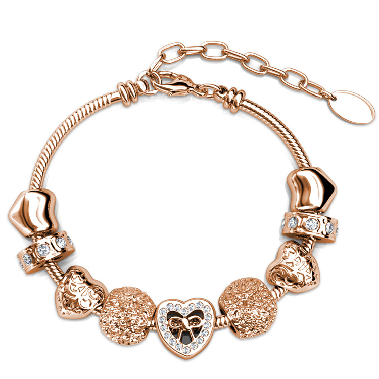 Isabella Charm Bracelet With Cloe Crystals Rose-Gold Plated - Cloe ...
