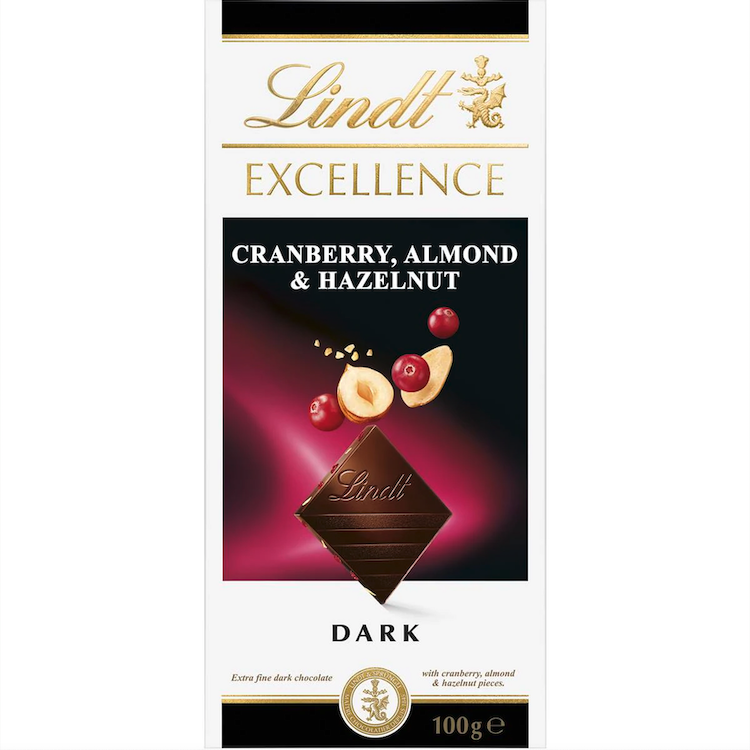 Lindt Excellence Cranberry, Almond & Hazelnut Dark Chocolate 100g ...